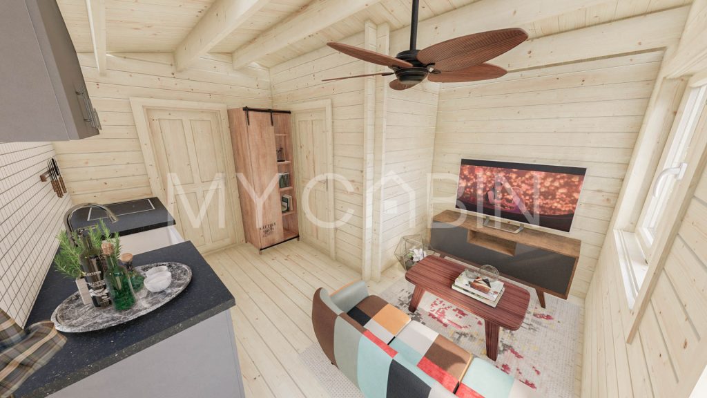 One Bedroom D Log Cabin 4.0m x 7.0m - Log Cabins & Homes -MyCabin.ie