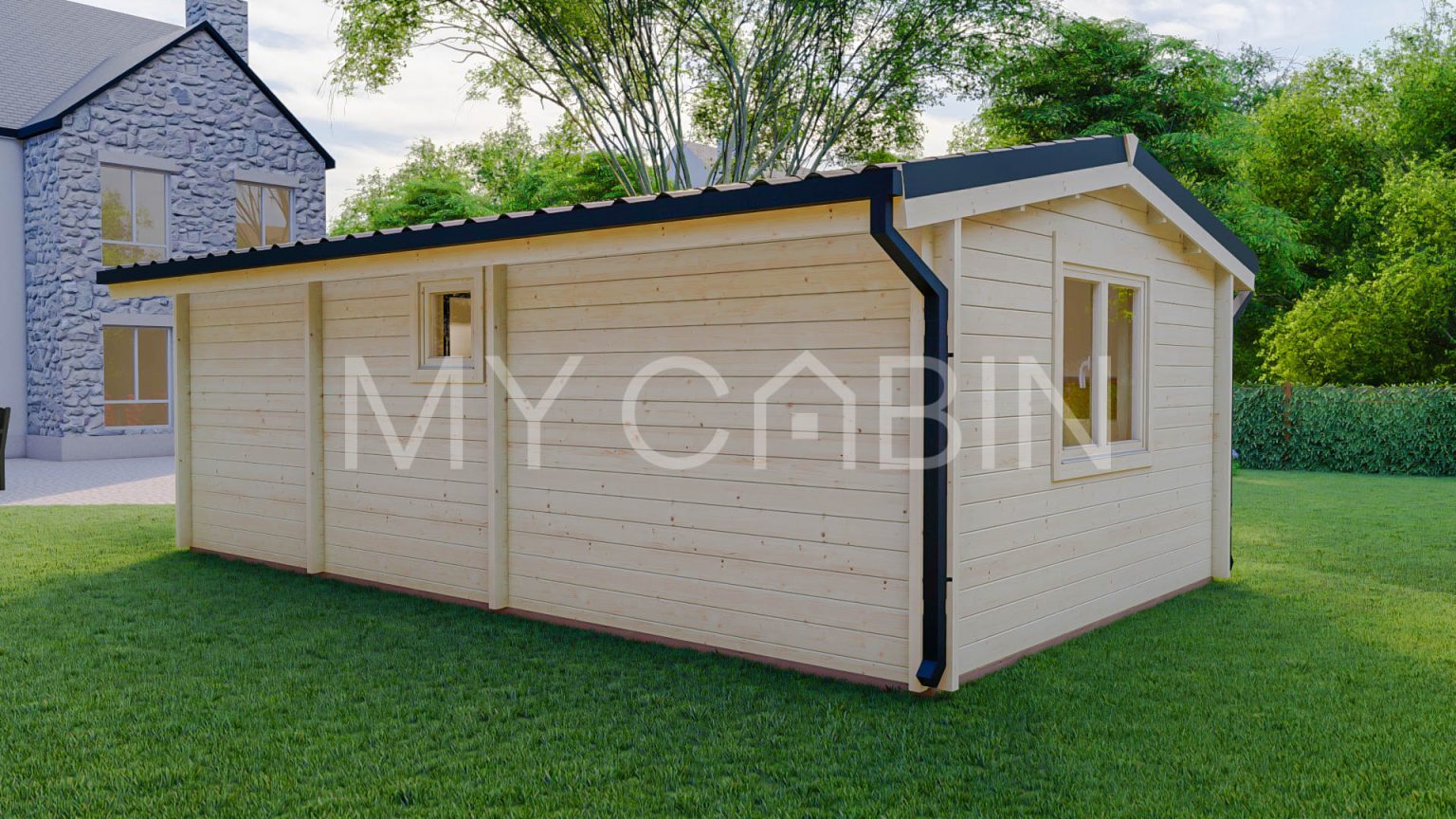 One Bedroom D Log Cabin 4.0m x 7.0m - Log Cabins & Homes -MyCabin.ie